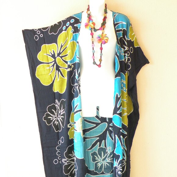 Swim | Cd661 Floral Batik Plus Open Kaftan Open Cover Up Maxi Cardigan ...